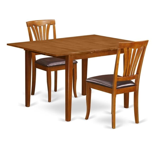 Set Milan Table with Leaf & 2 Leather Chairs, Saddle Brown - 3 Piece ...