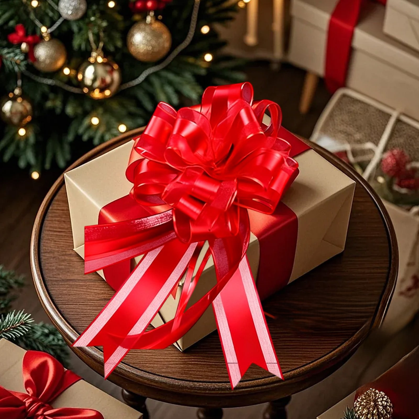 Set Of 10 Gold And Wine Red Pull Bows Decorative Ribbons For Christmas ...