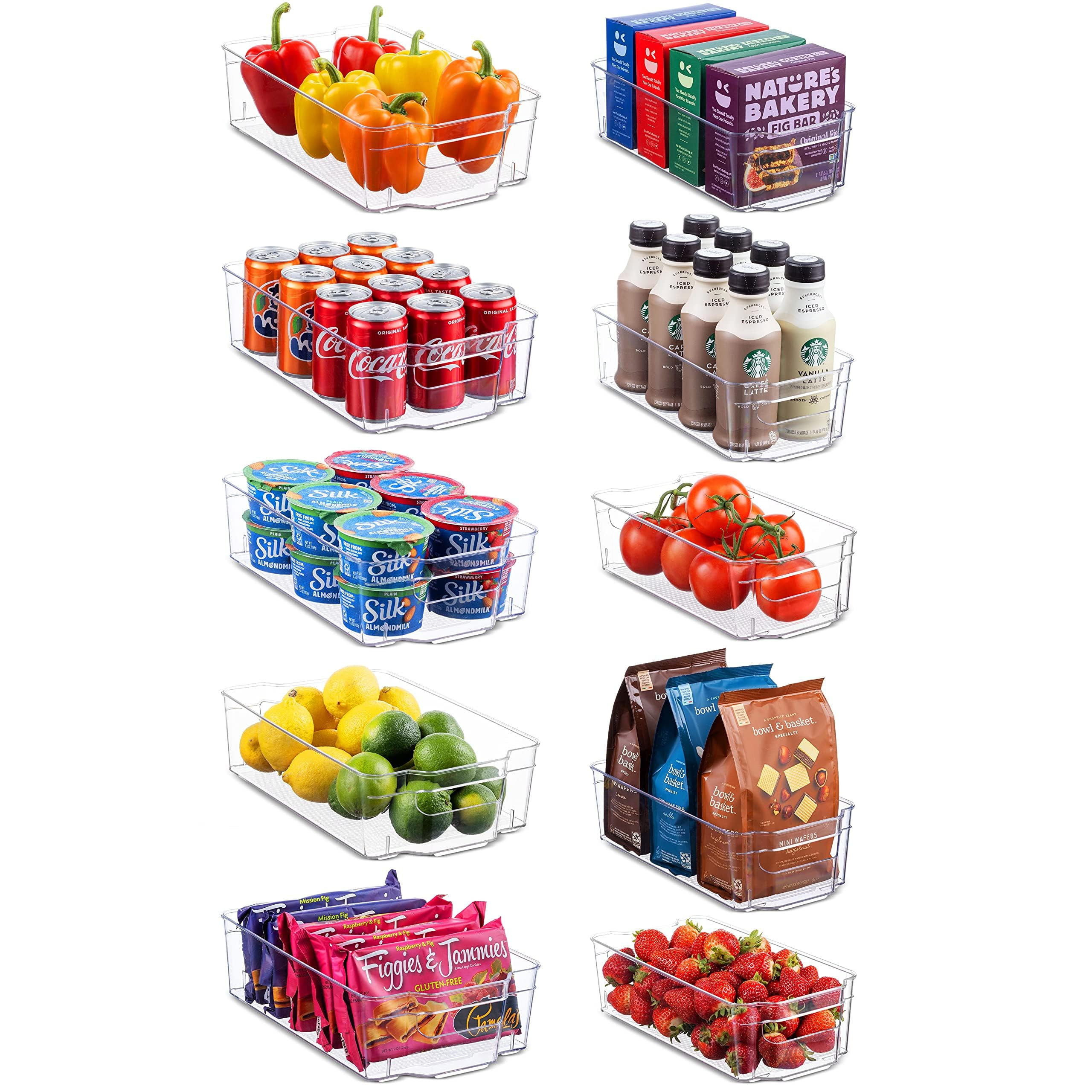 Set Of 10 Refrigerator Organizer Bins - 5 Wide and 5 Narrow Stackable ...