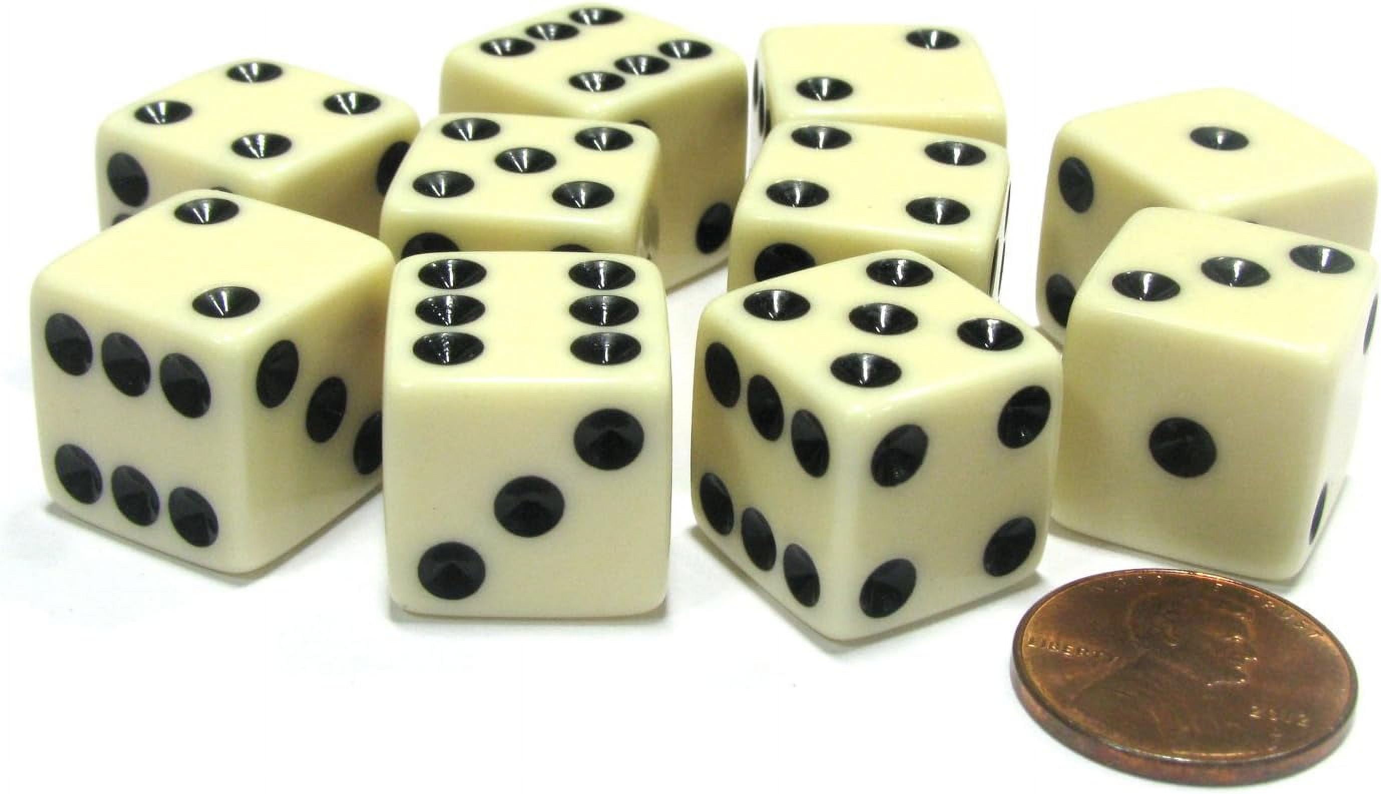 Set Of 10 Six Sided Square Opaque 16Mm D6 Dice - Ivory With Black Pip ...