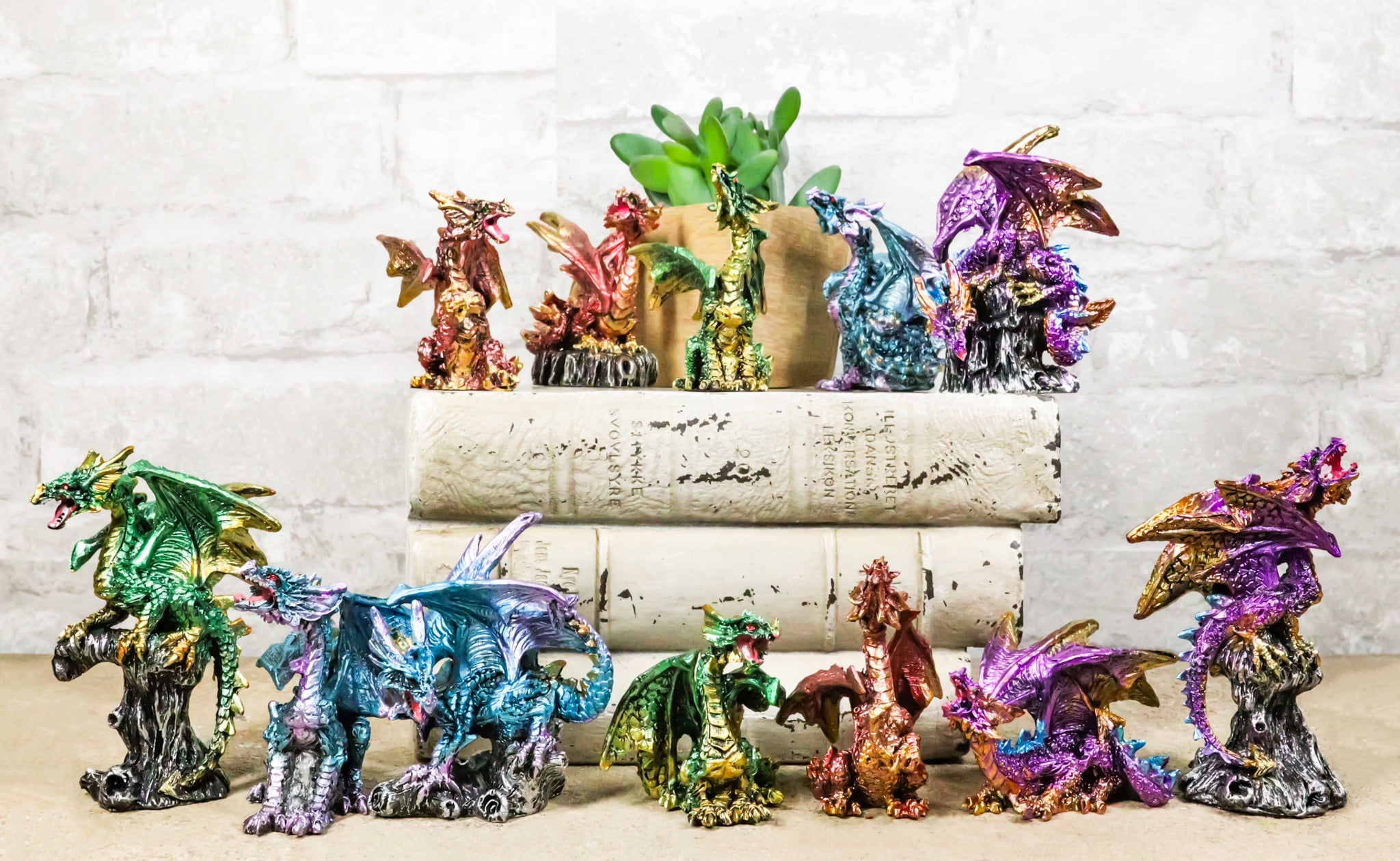 Set Of 12 Colorful Metallic Behemoth Dragons In Multiple Poses Mini ...