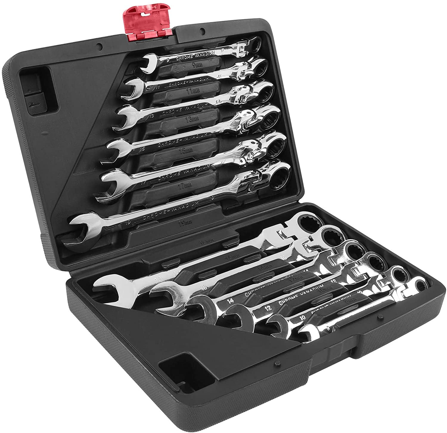 Set Of 12 Spanners, Adjustable Combination Ratchet Spanner, Combination ...