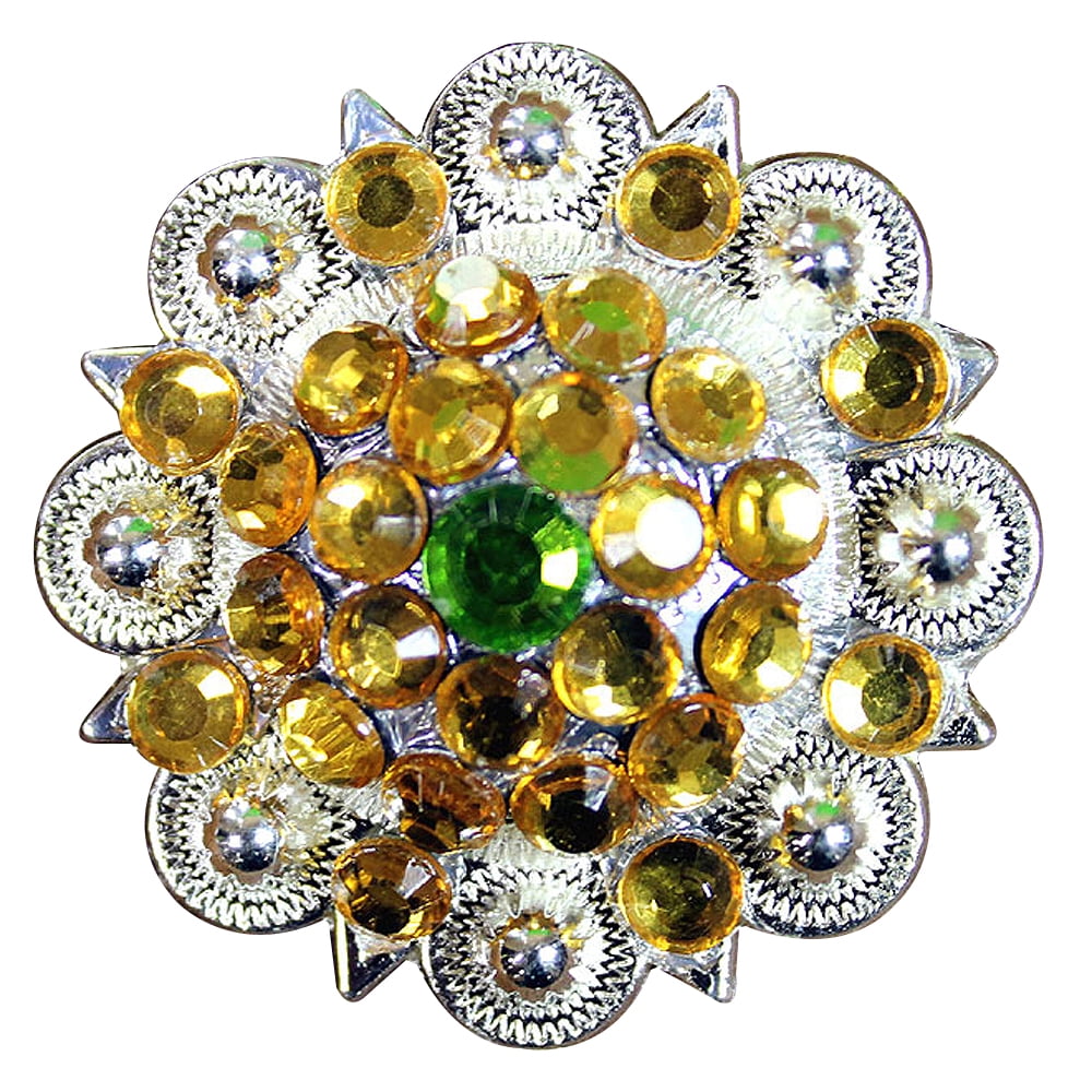 Set Of 16 Western Screw Back Concho Gold Crystal 1-1/4In Saddle Cowgirl ...