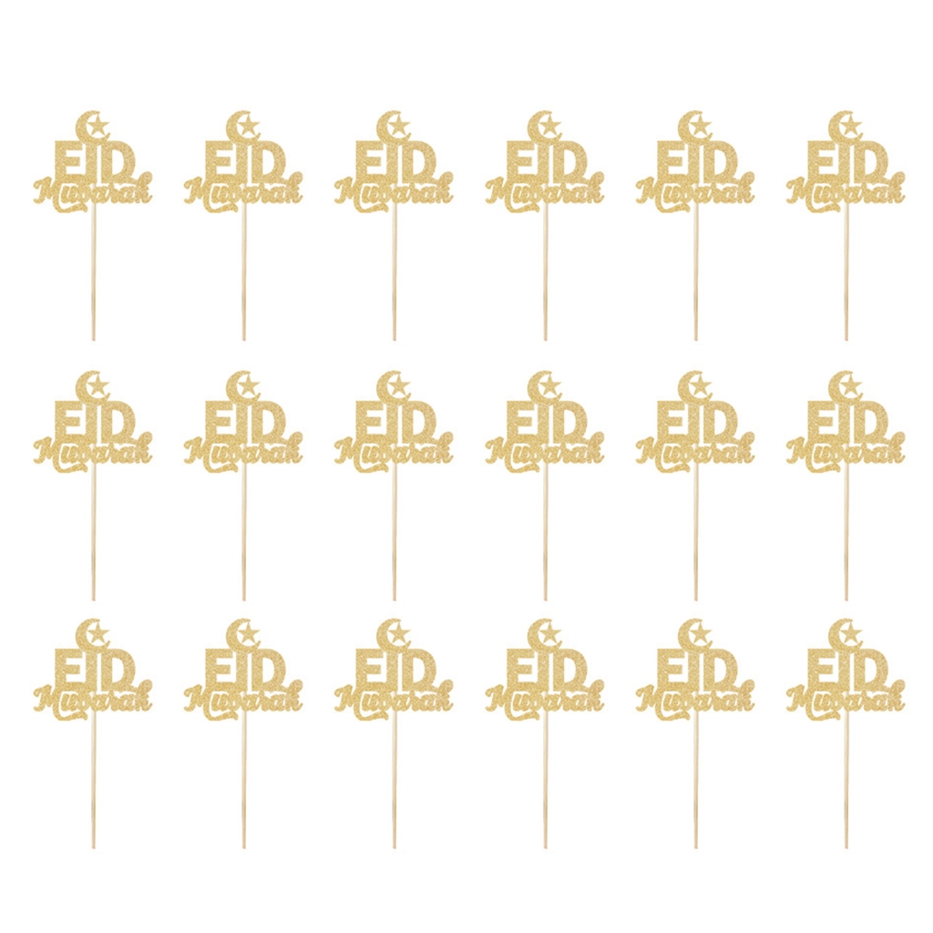 Set Of 18 Eid Mubarak Cake Decorations Gold Glitters Cake Inserts for ...