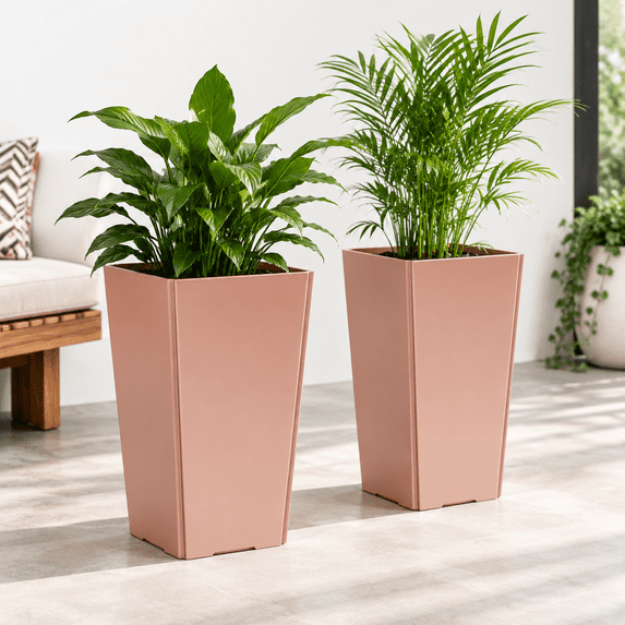 Set Of 2 15.75 Inch Large Taper Planters Outdoor Indoor Tall Flower ...