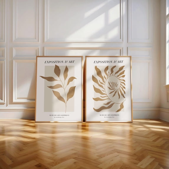 Set Of 2 Abstract Botanical Wall Art Prints, Warm Neutral Minimal With ...
