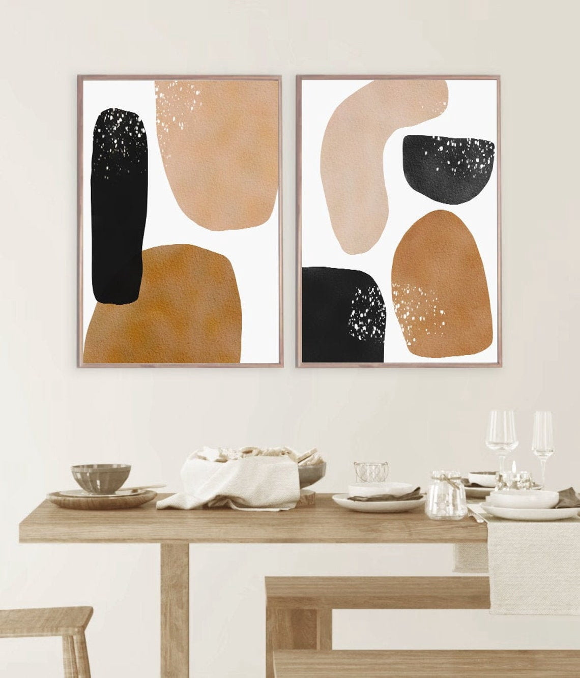 Set Of 2 Abstract Earth Tone Geometric Wall Art Prints, Modern Living ...