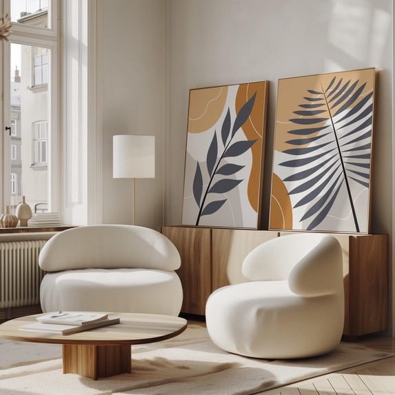 Set Of 2 Abstract Palm Leaf Neutral Botanical Wall Art Prints, Modern ...