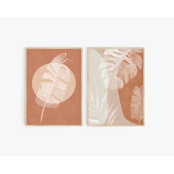Set Of 2 Abstract Tropical Leaves Nursery Wall Art Prints, Boho ...