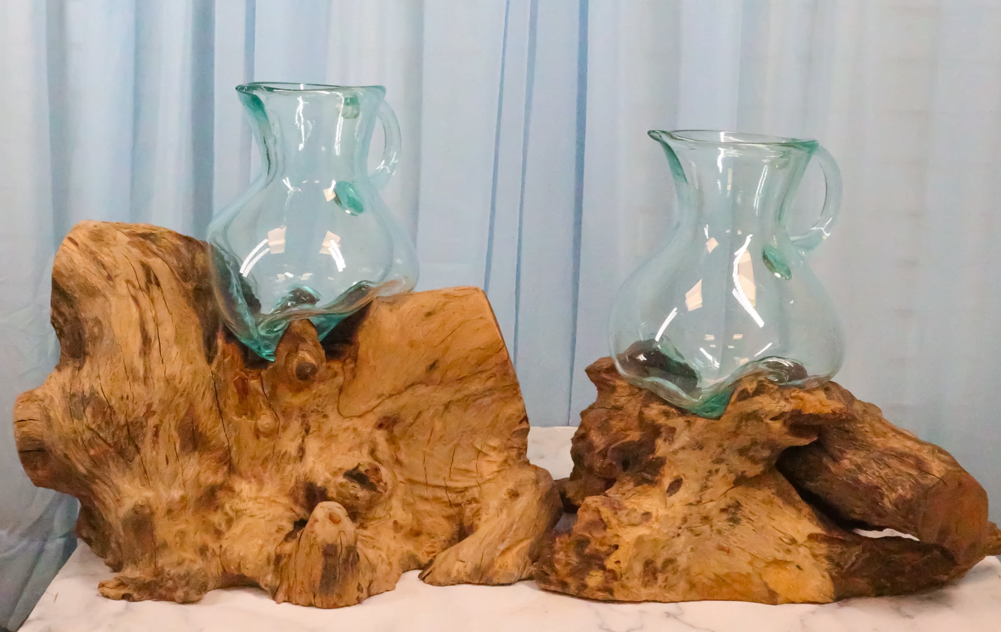 Set Of 2 Balinese Natural Gamal Wood Driftwood With Molten Glass Water ...