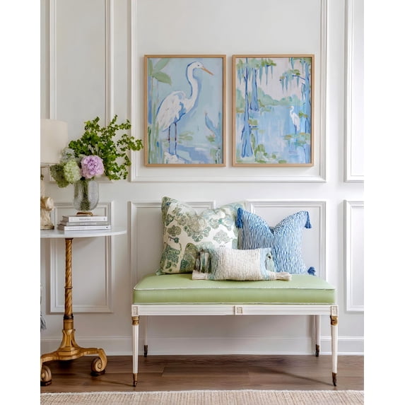 Set Of 2 Blue Botanical Egret Wall Art Prints, Whimsical Louisiana ...