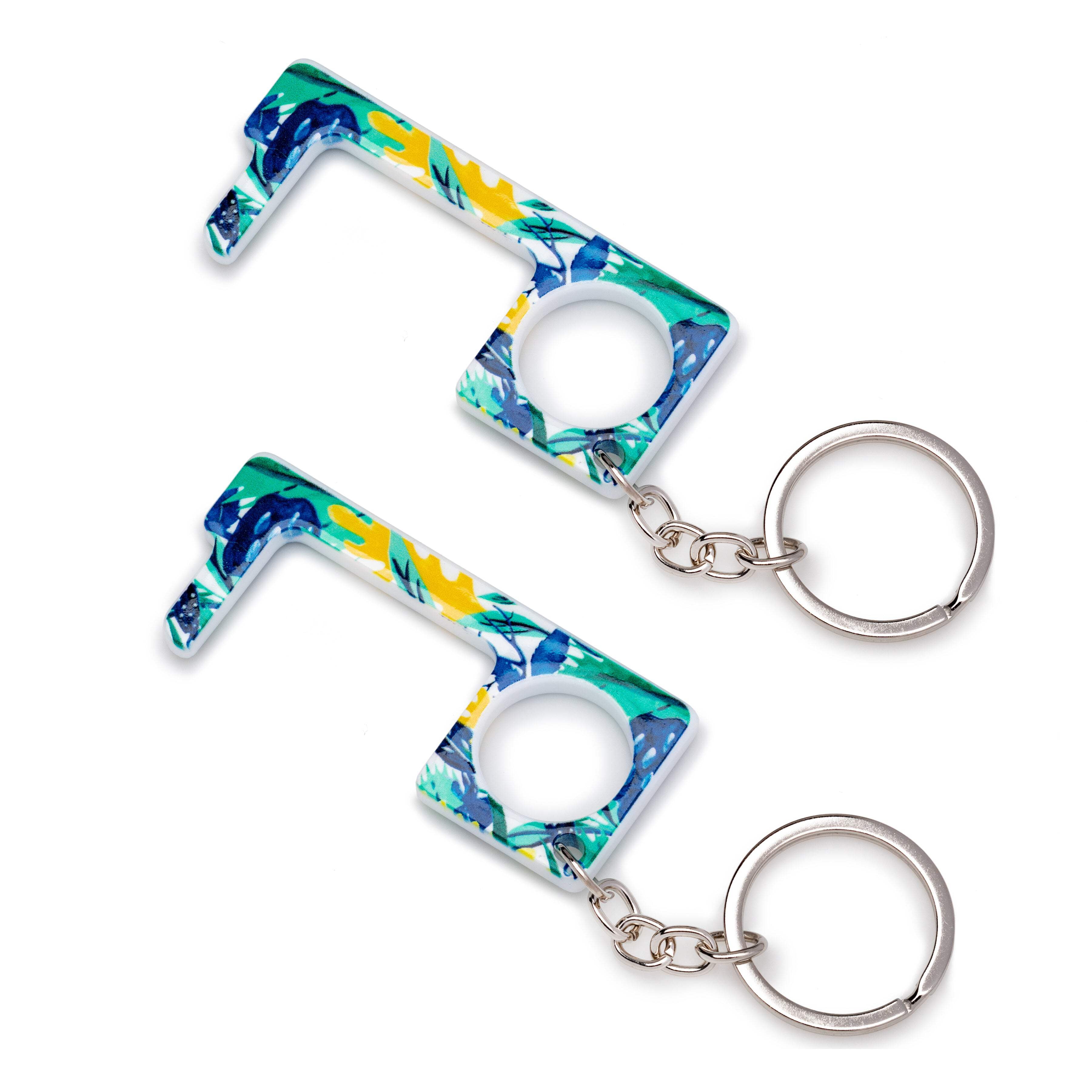 Set Of 2 Blue Tropical Leaves No-touch Keychains - Walmart.com