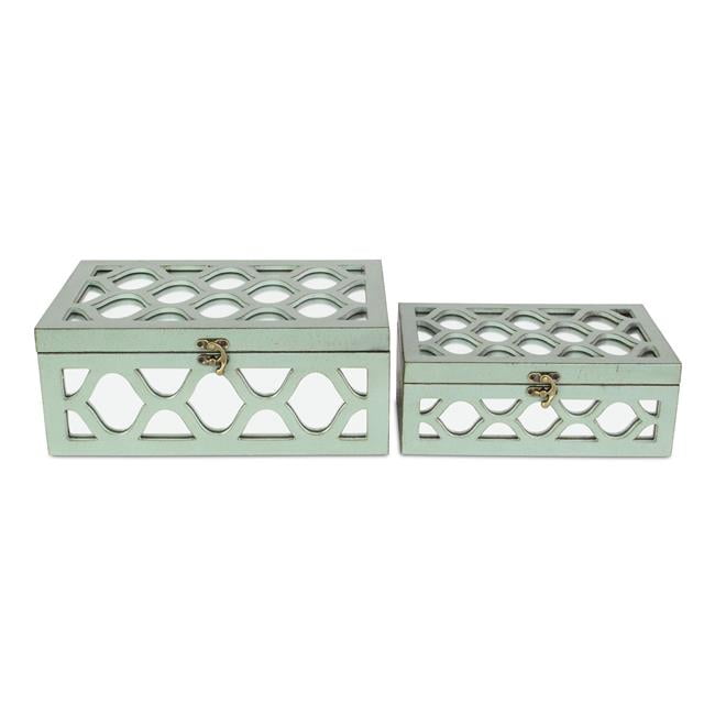 Set Of 2 Blue Wooden Boxes With Front And Top Mirror - Walmart.com