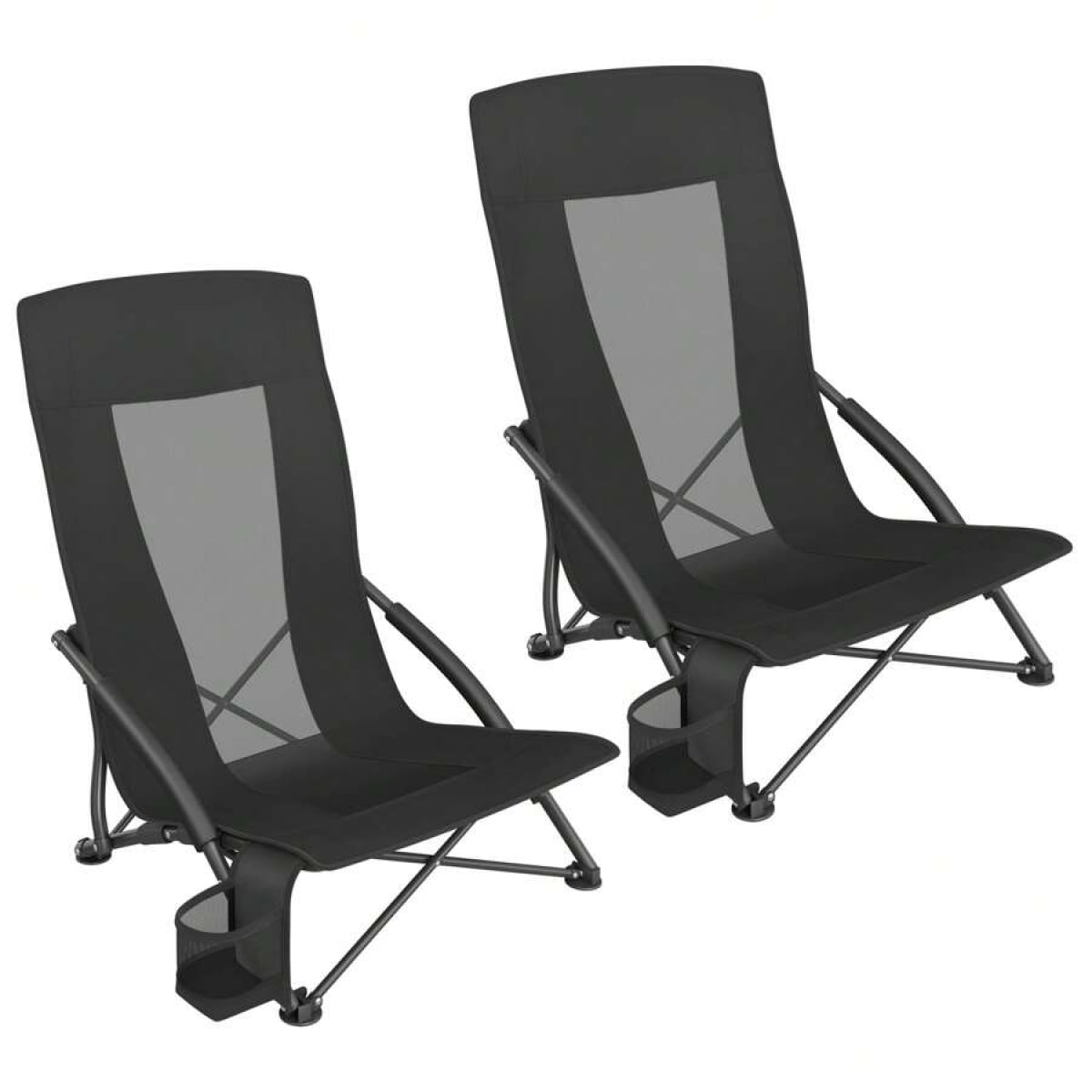 2 Camping Chairs, Beach Chairs, Portable Outdoor Chairs, With High ...