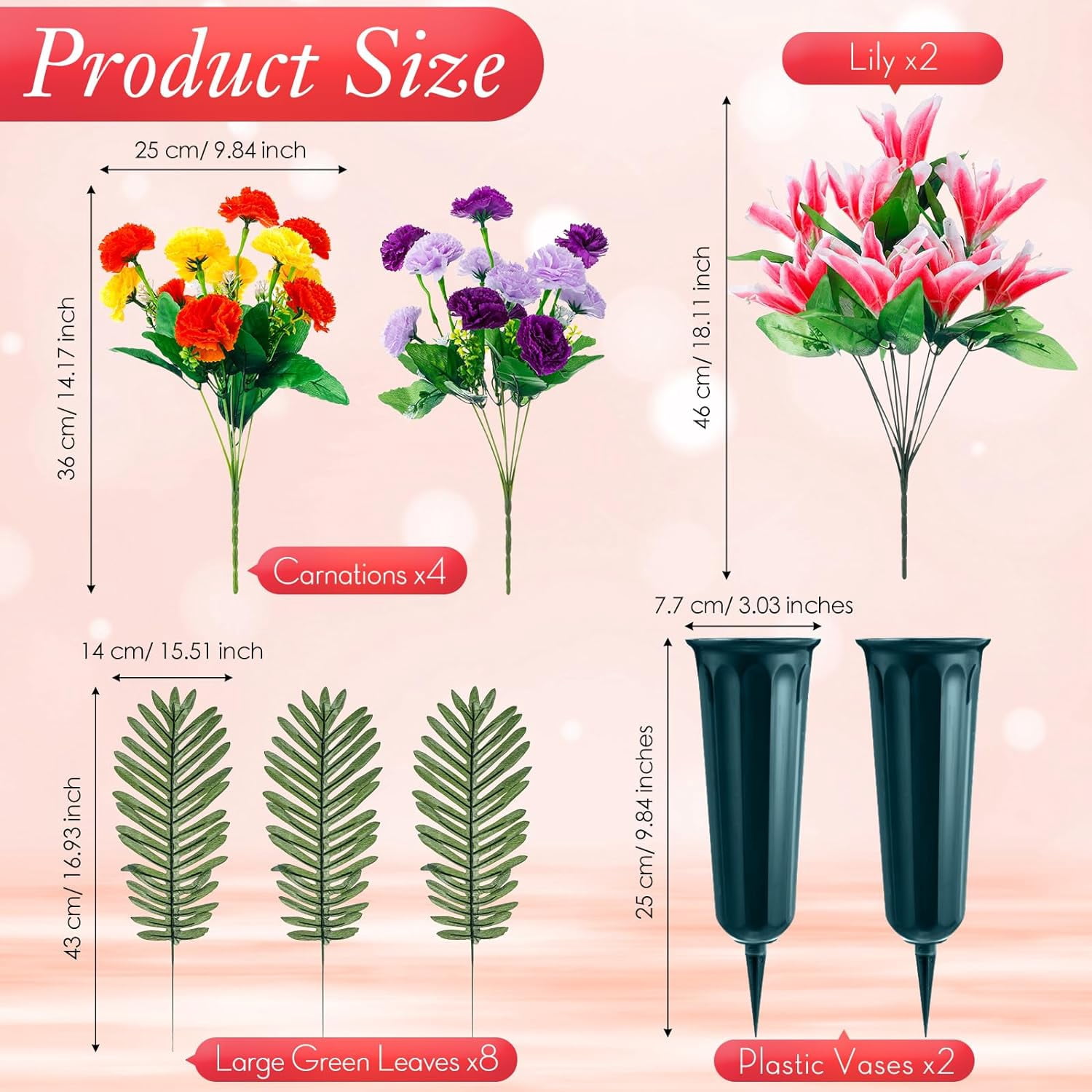 Set Of 2 Cemetery Flowers With Grave Vase Memorial Artificial Flower ...