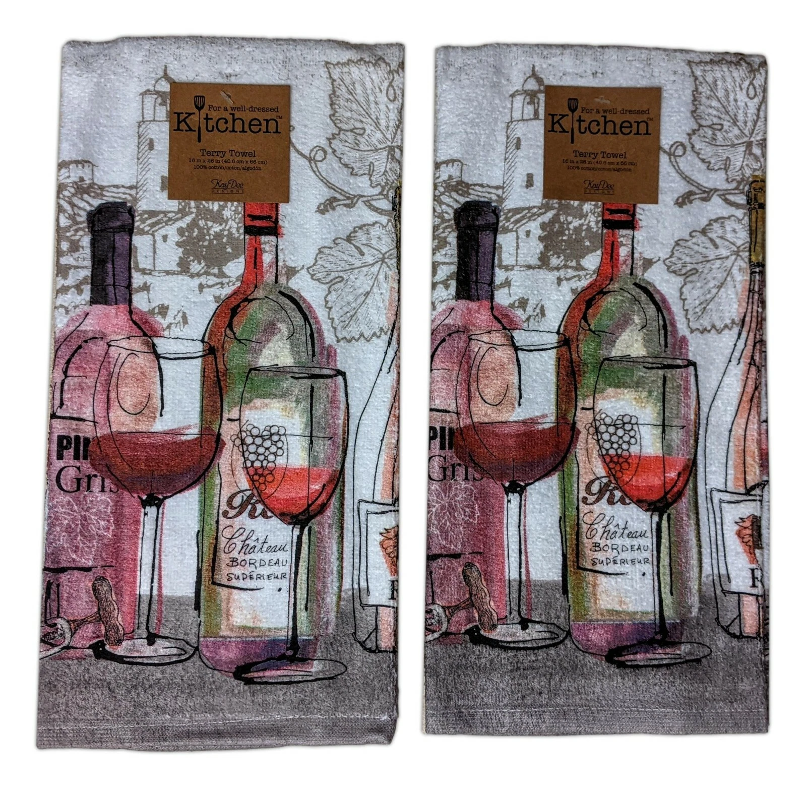 Set Of 2 Choice Wine Terry Kitchen Towels By Kay Dee Designs - Walmart.com