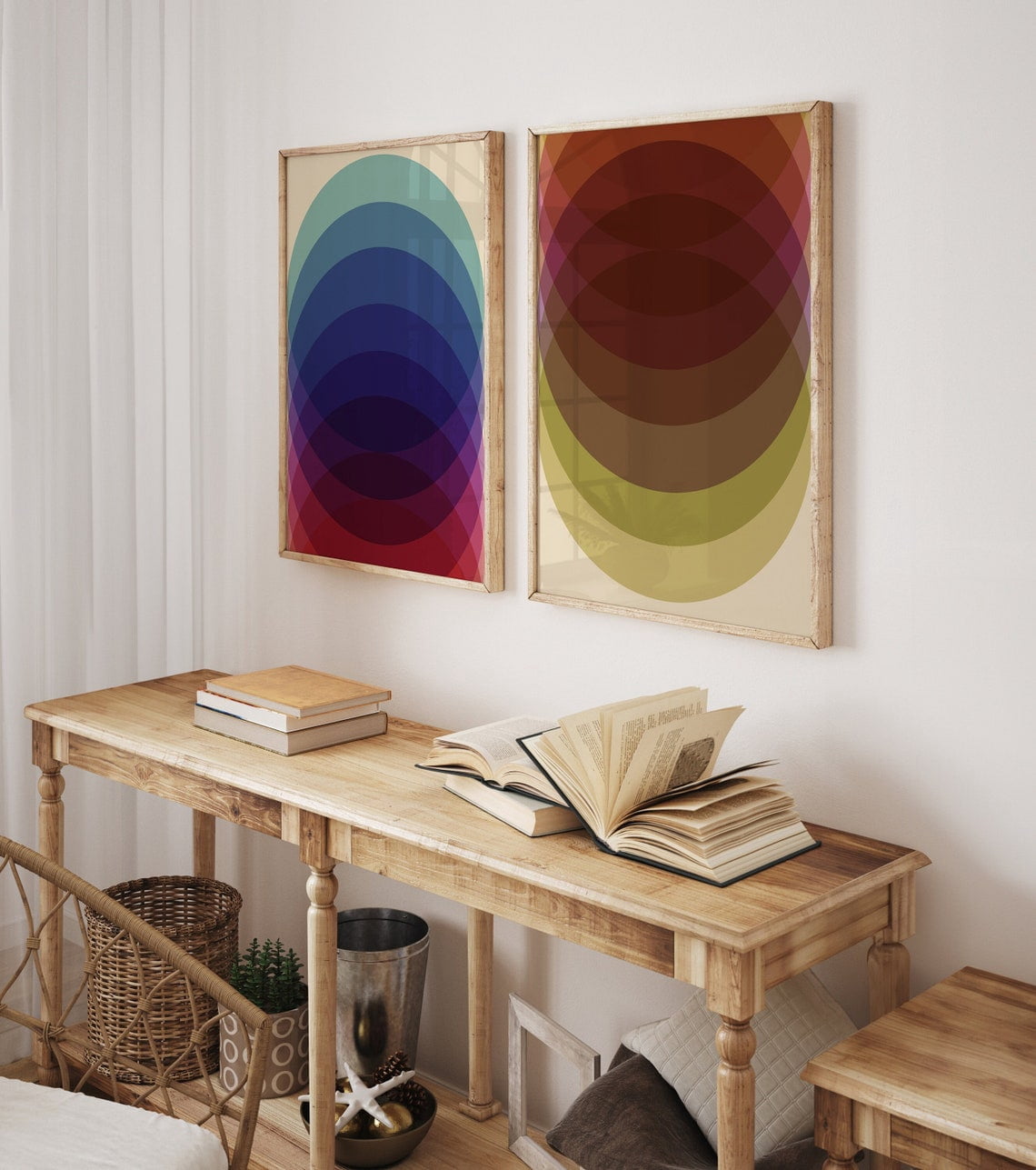 Set Of 2 Colorful Circle Wall Art Prints, Modern Abstract, Modern ...