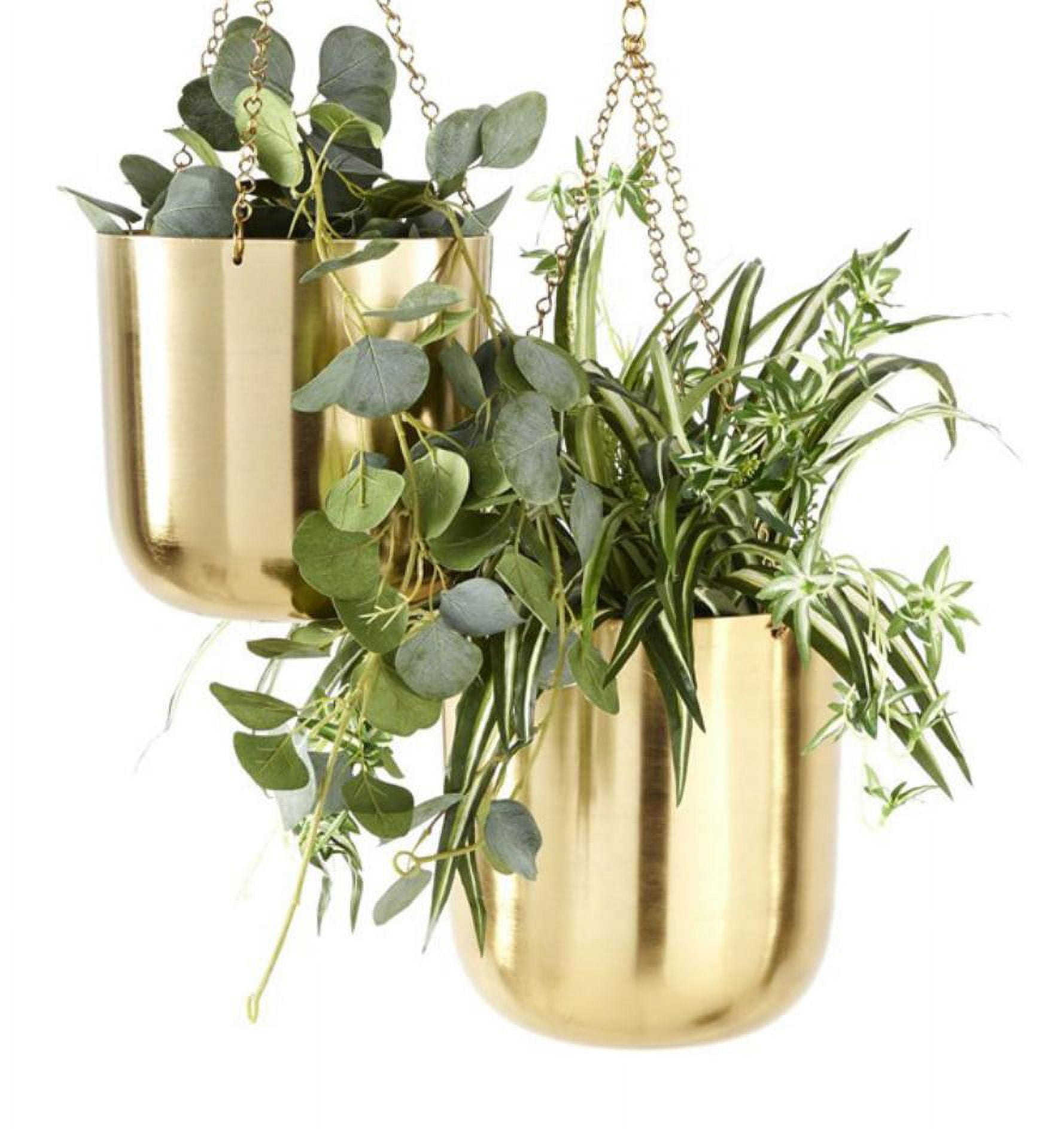 Set Of 2 Contemporary Shiny Gold Metal Hanging Dome Wall Planters With ...