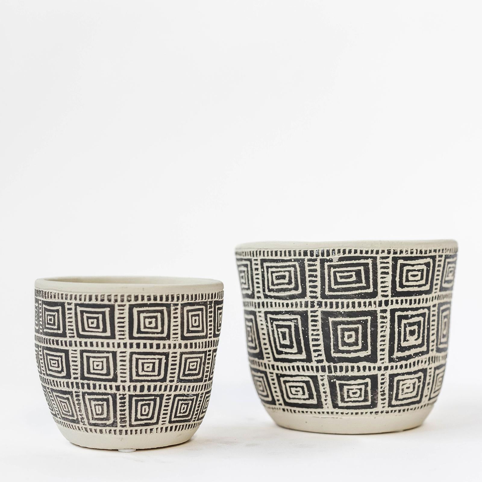 Set Of 2 Cream With Black Squares Pattern Planters - Walmart.com