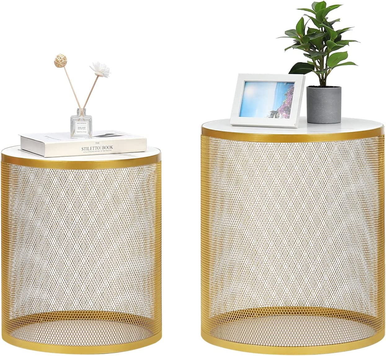 Set Of 2 End Tables, Modern Metal Accent Nesting Side Table, Decorative ...