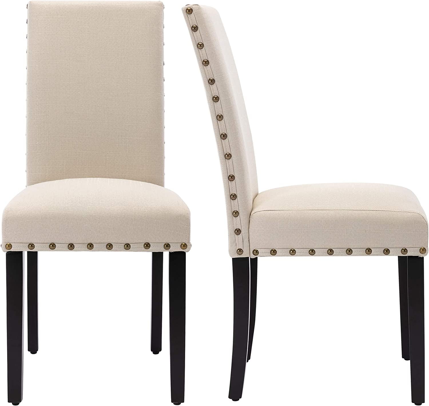 Set of 2 Fabric Upholstered Dining Chair with Nailheads and Sturdy ...