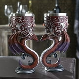 Set Of 2 Fantasy Maroon Dragons Devotion Love Hex Heart Baroque Wine ...