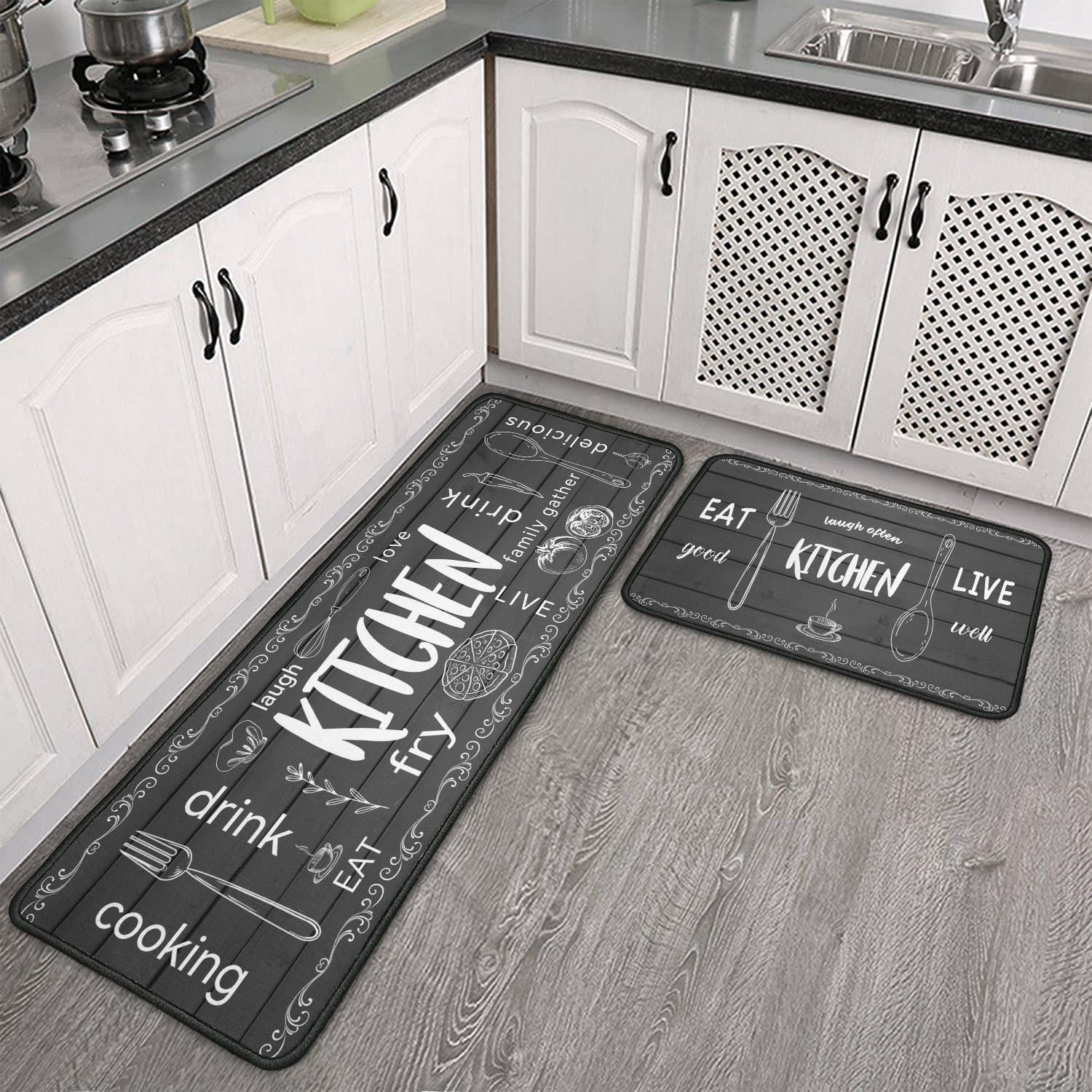 Set Of 2 Farmhouse Kitchen Rugs with Fork and Spoon, 'Eat' and 'Live ...