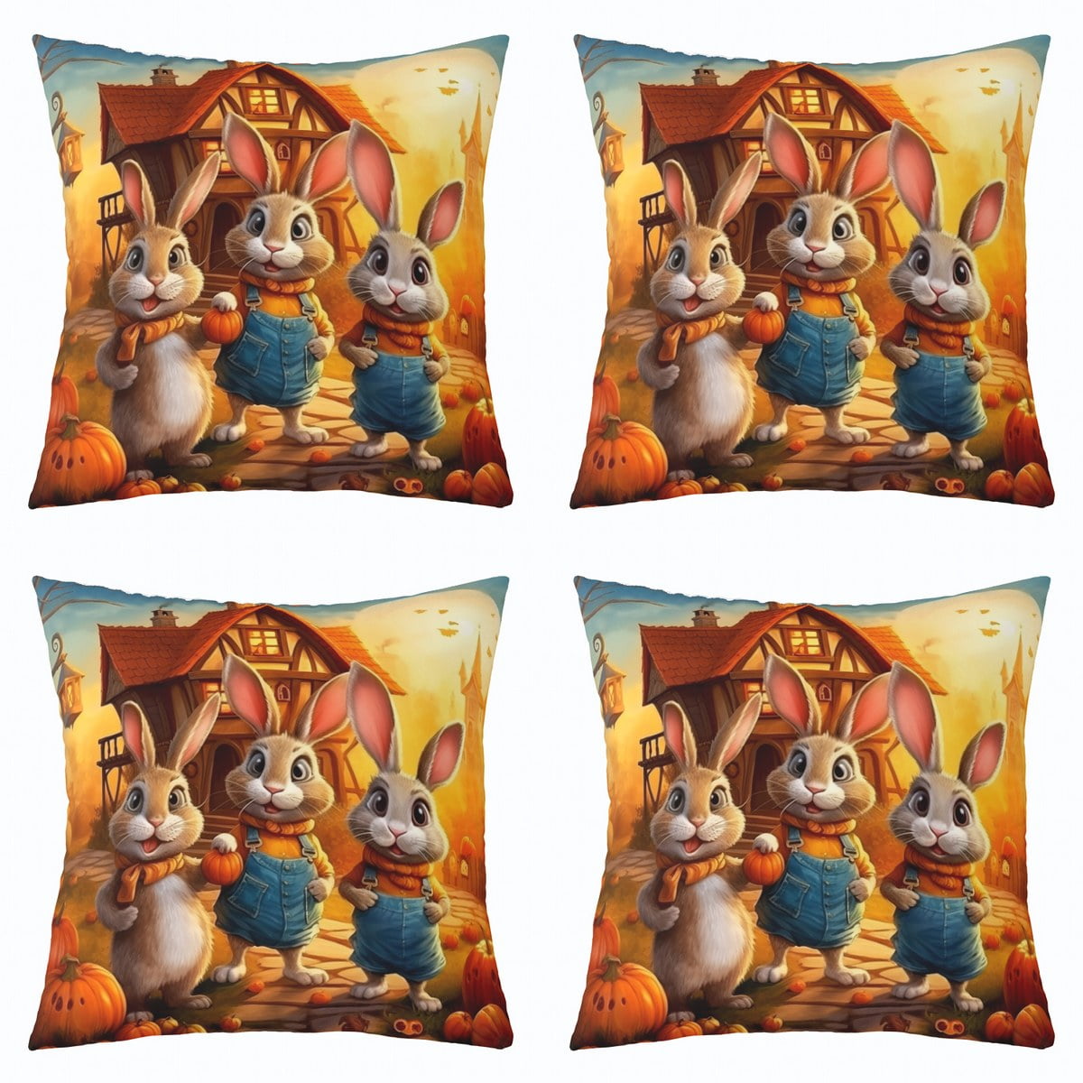 Set Of 2 Grey Kawaii Rabbit Cushion Covers 20x20 Inch Cartoon Rabbit ...