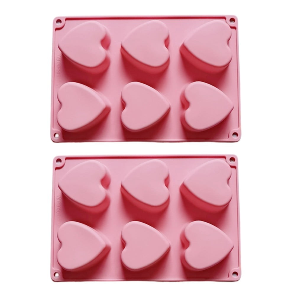 Set Of 2 Heart-Shaped Silicone Molds - 6 Cavities Non-Stick Cake Baking ...