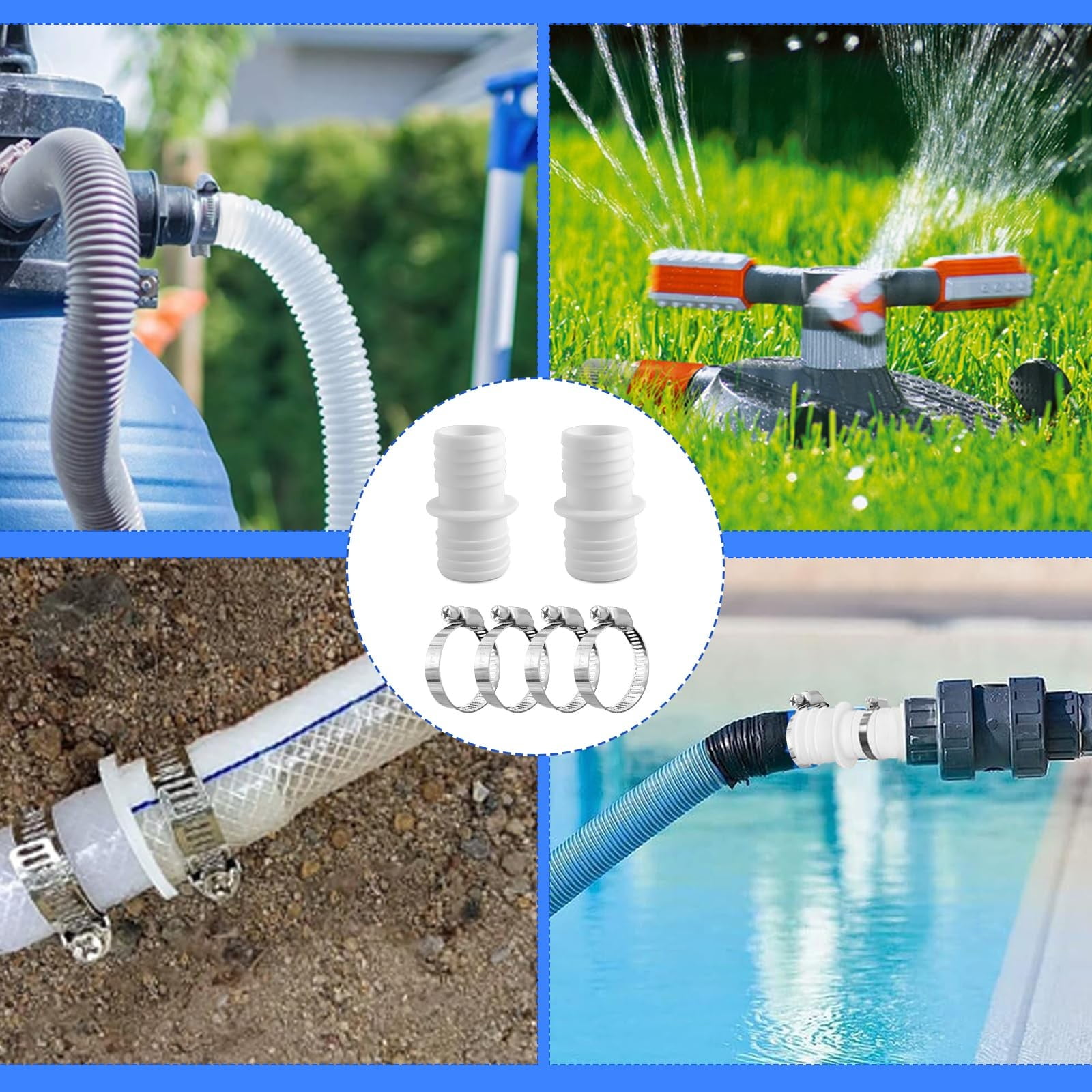 Set Of 2 Hose Connectors 38 Mm To 38 Mm Pool Adapter 38 To 38 Mm Pool ...