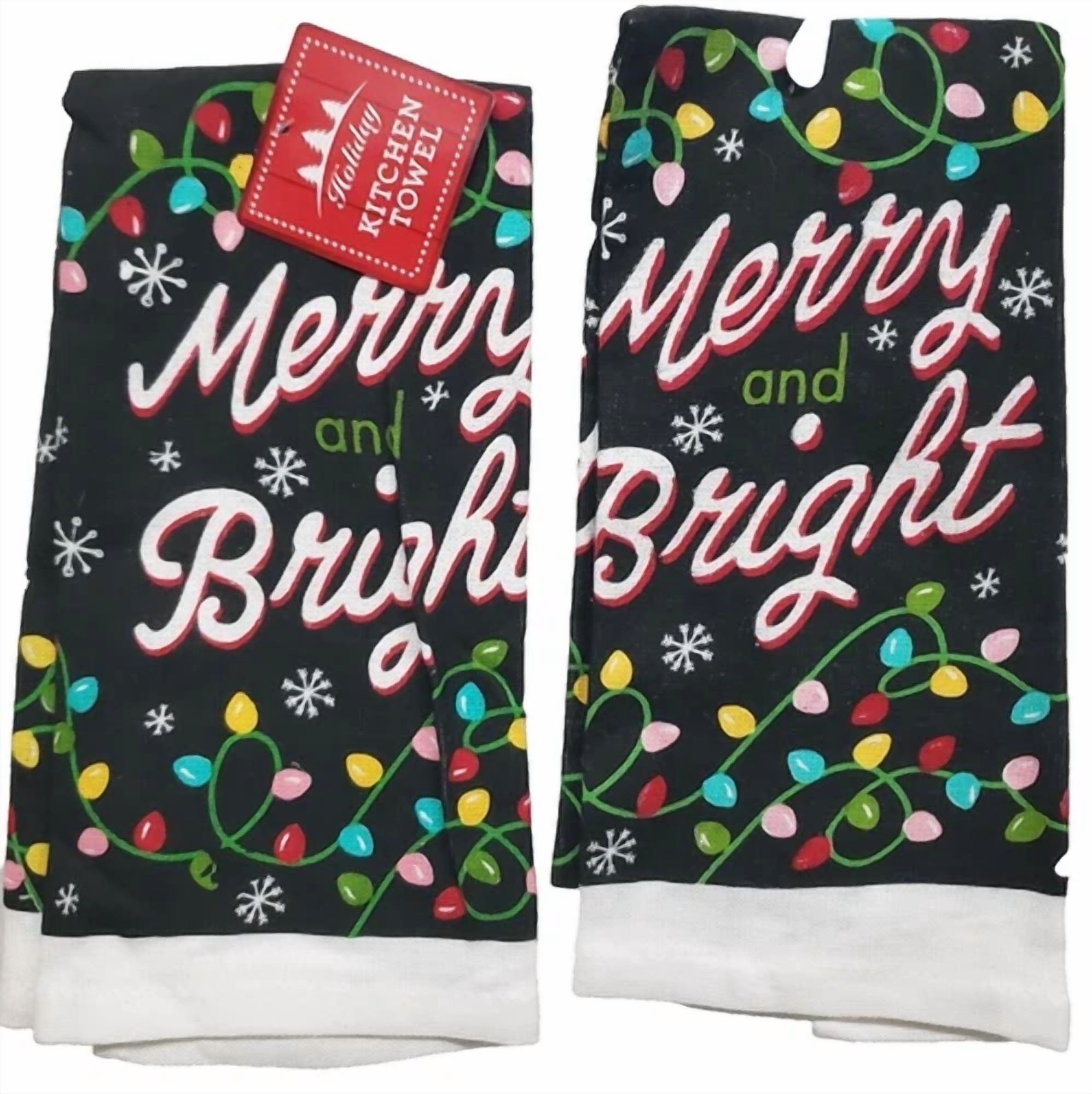 Set Of 2 Kitchen Towels (15"X25") Christmas Tree Lightings, Merry ...