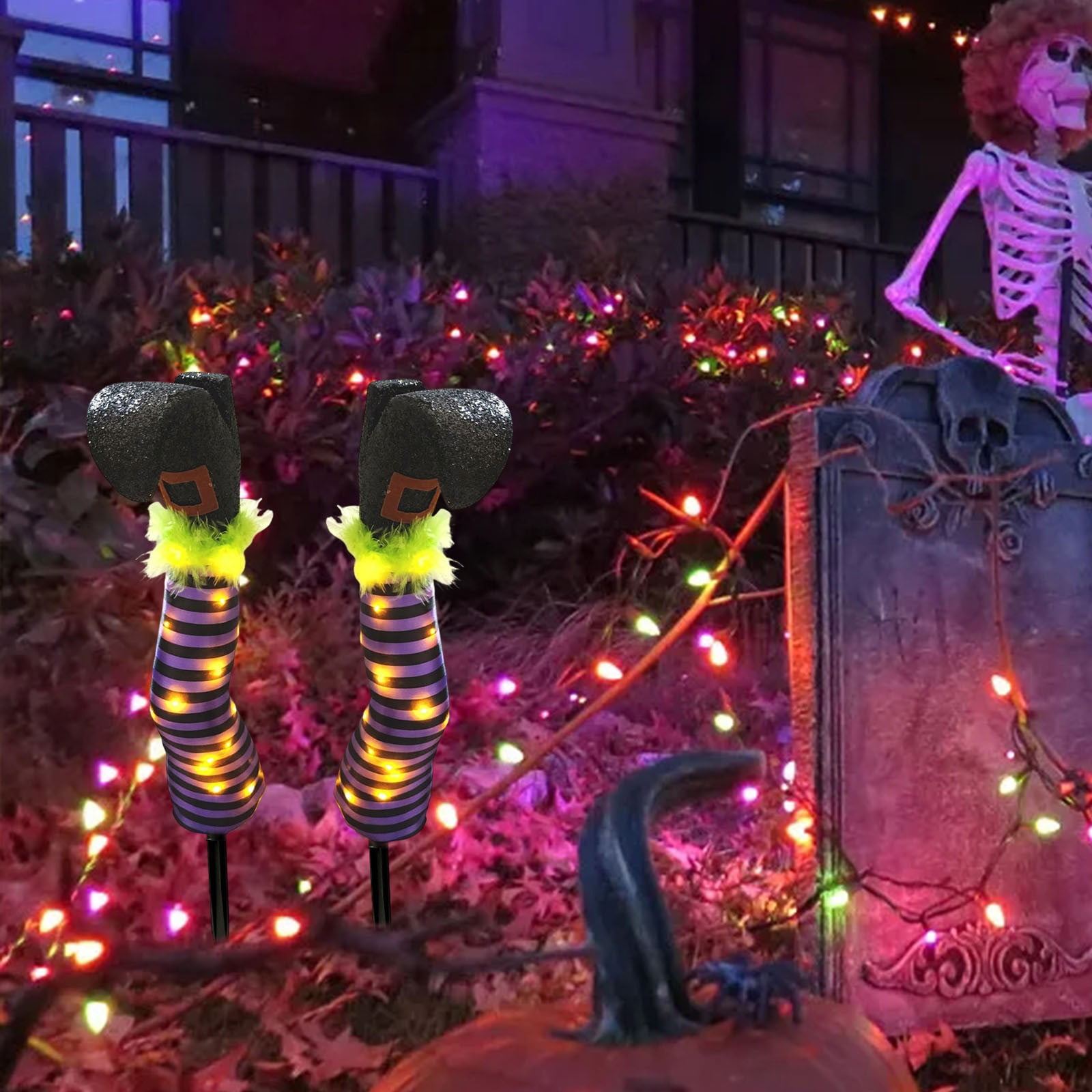 Set Of 2 Lighted Witch Legs With Ground Stick Light Up Witch Prop Yard ...