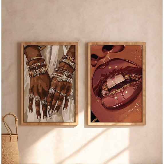 Set Of 2 Luxurious Stylish Black Woman Wall Art Prints, Sophisticated ...