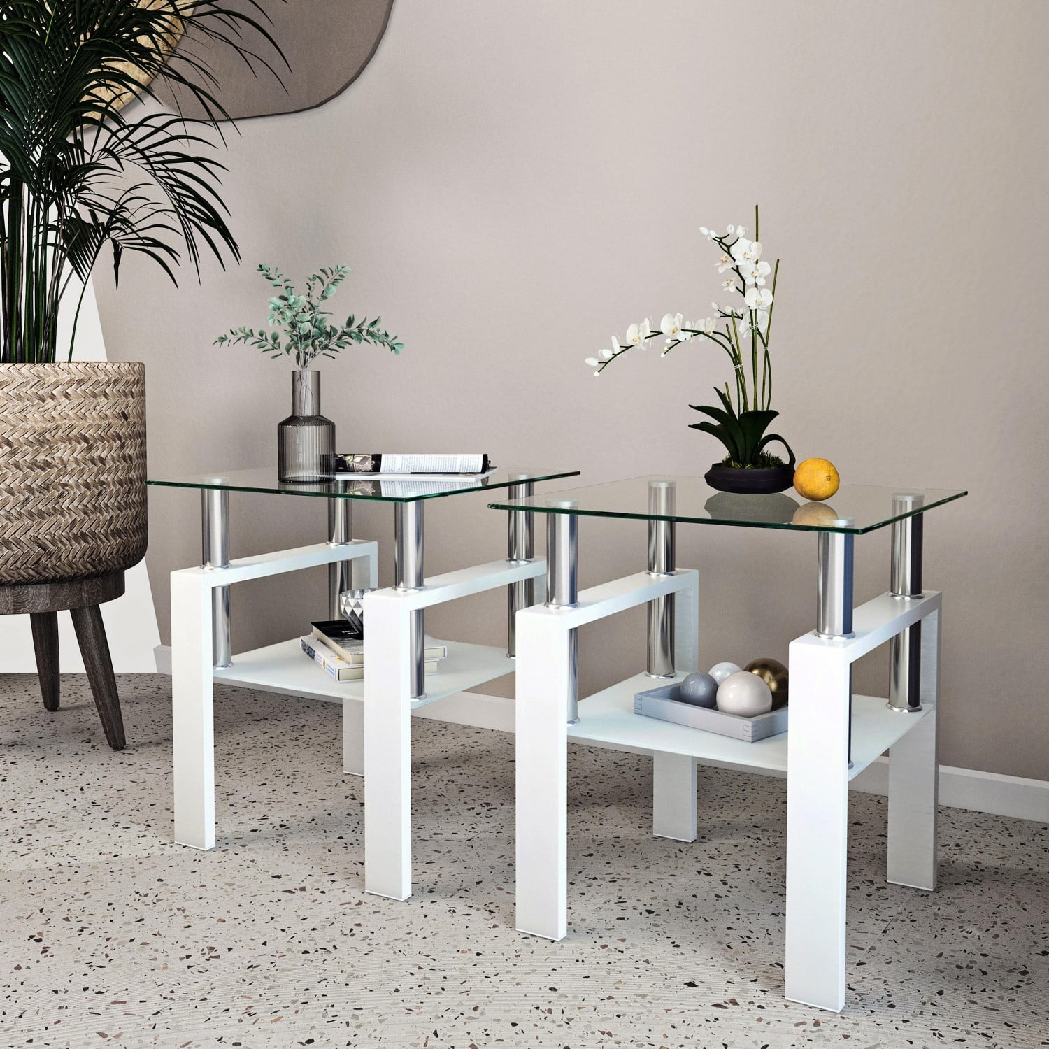 Set Of 2, Modern Tempered Glass Tea Table Coffee Table End Table ...