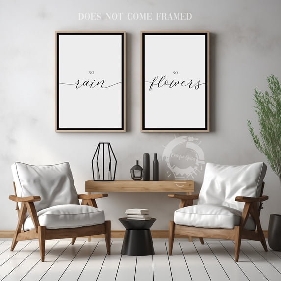 Set Of 2 No Rain Wall Art Prints, Flowers, Minimalist, Modern Living ...