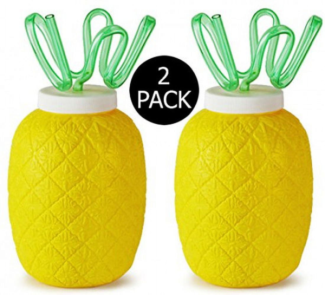 Set Of 2 Plastic Pineapple Cups with Krazy Straws - 26.4oz Each ...