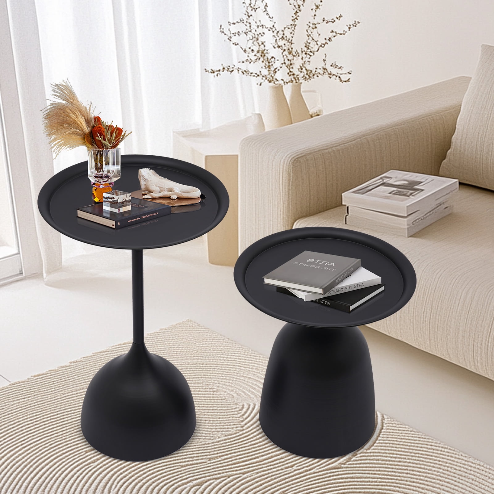 Set Of 2 Round Metal Side Tables, Modern Nesting End Tables With Matte ...