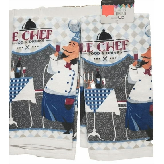 Set Of 2 Same Printed Terry Towels (16" X 26") Fat Chef, Food & Drinks ...