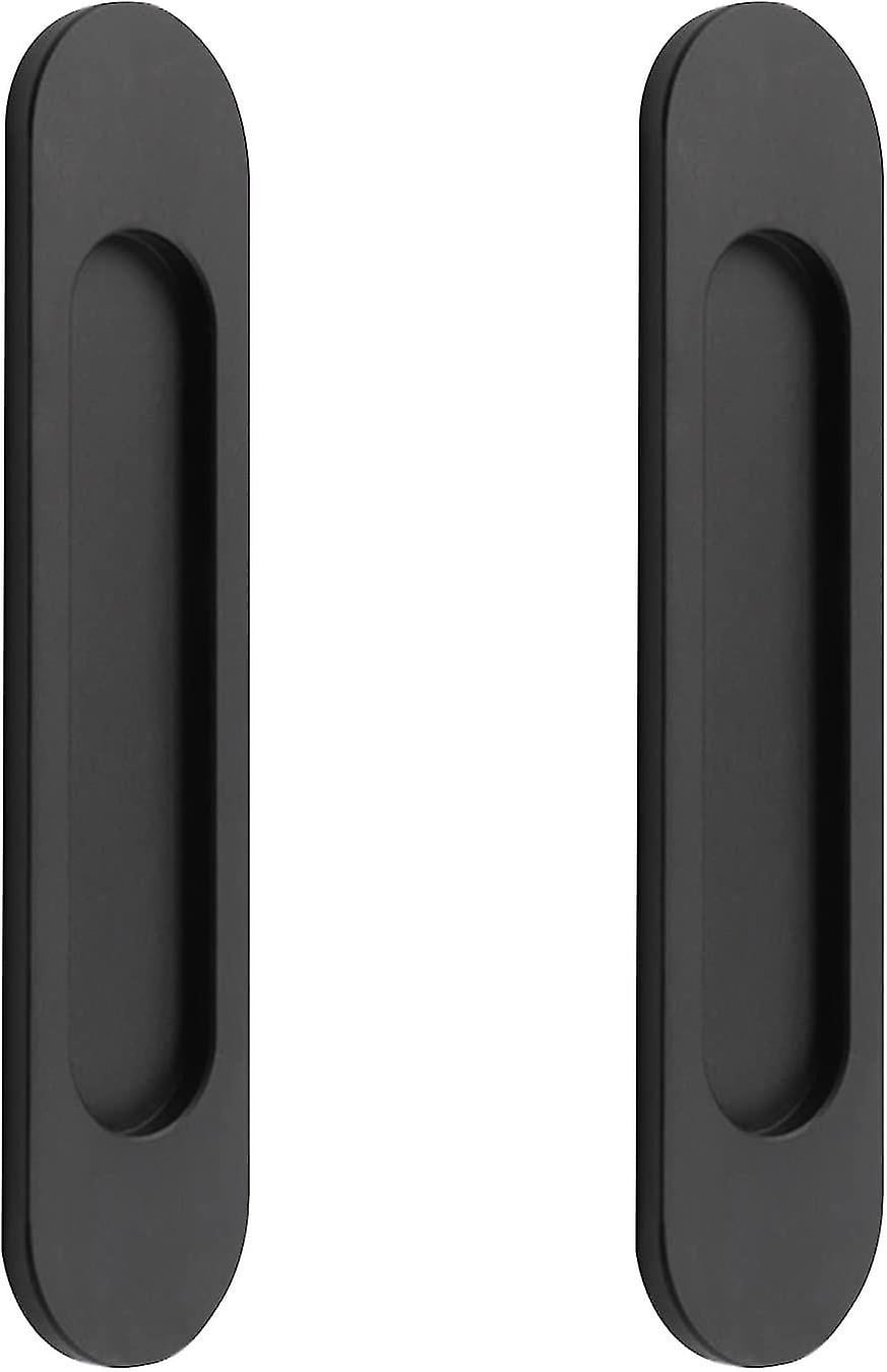 Set Of 2 Self Adhesive Matte Black Aluminum Alloy Oval Sliding Door ...