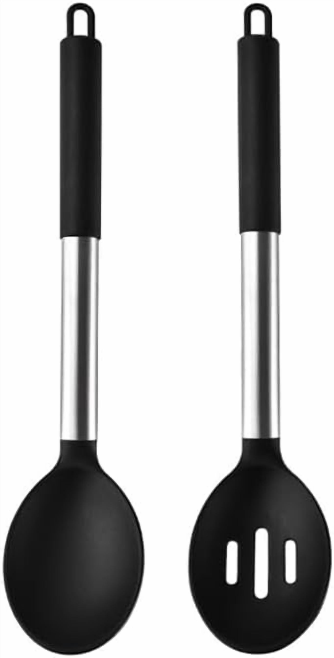 Set Of 2 Silicone Cooking Spoons, Non Stick Solid Basting Spoon, Heat ...