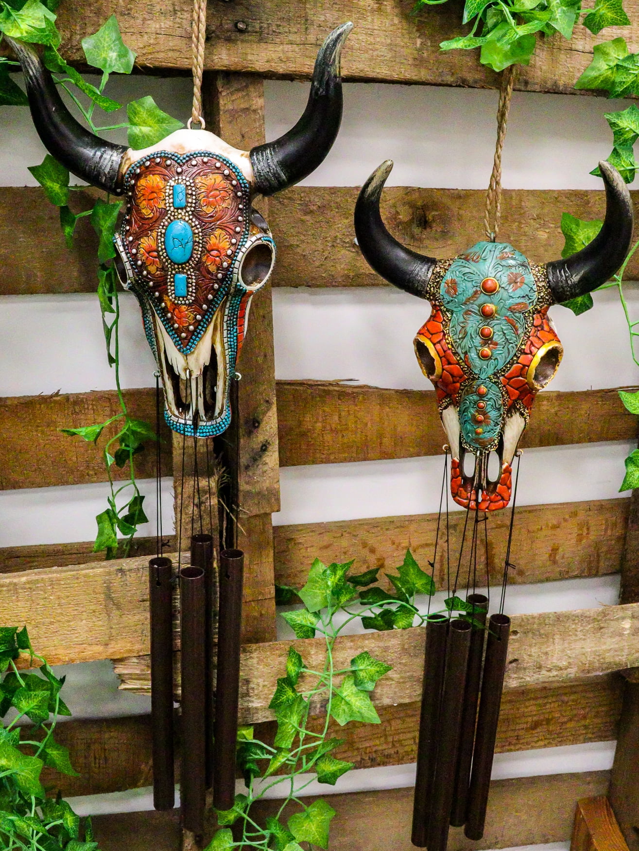 Set Of 2 Southwest Boho Chic Turquoise Ember Floral Scroll Cow Skull ...