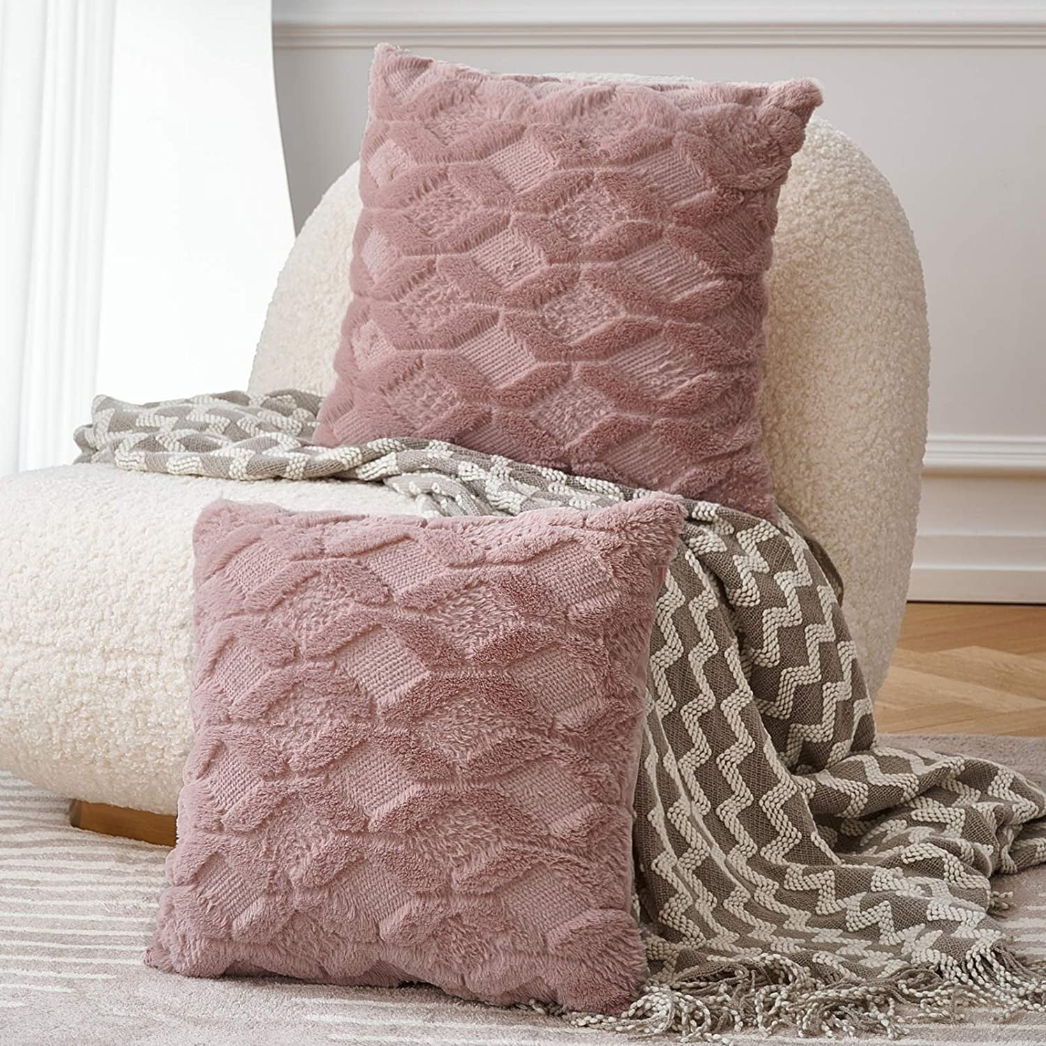 Set Of 2 Super Soft Faux Wool Luxury Style Fur Throw Pillow Covers ...