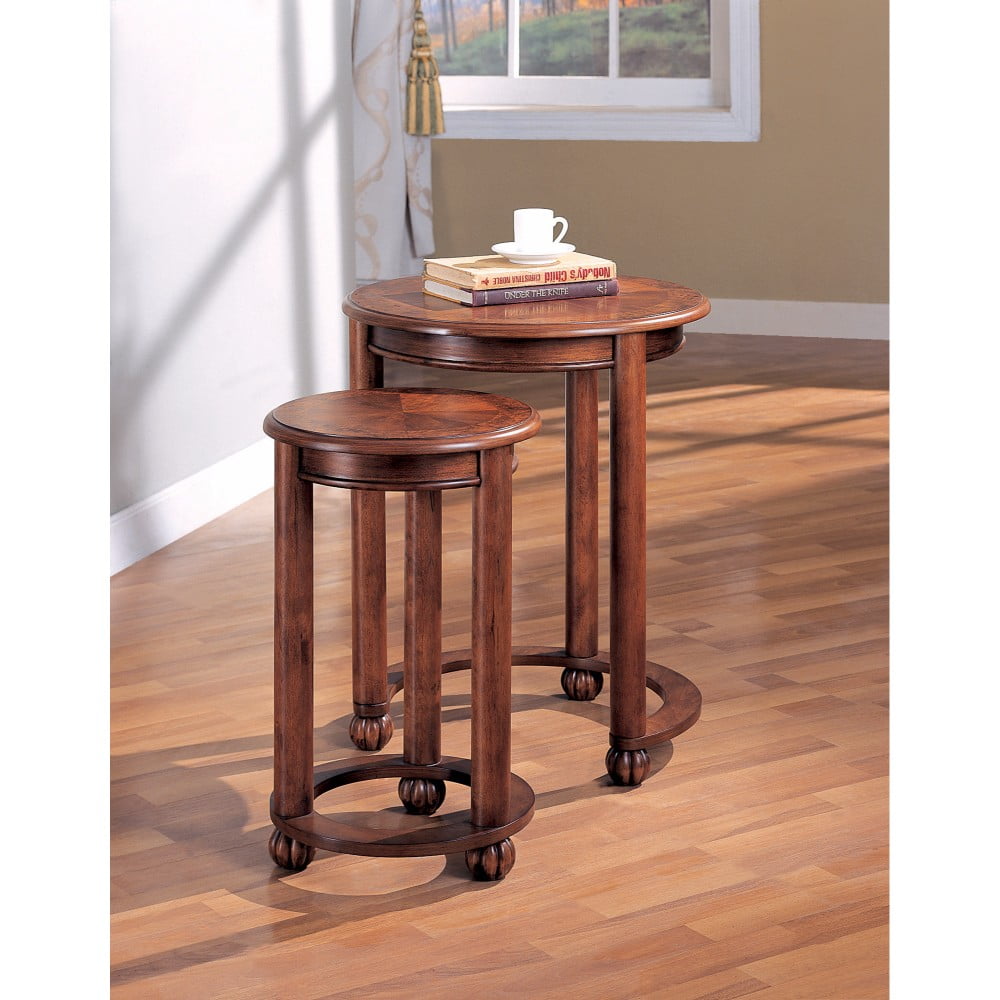 Set Of 2 Traditional Wooden Round Nesting Tables, Brown - Walmart.com