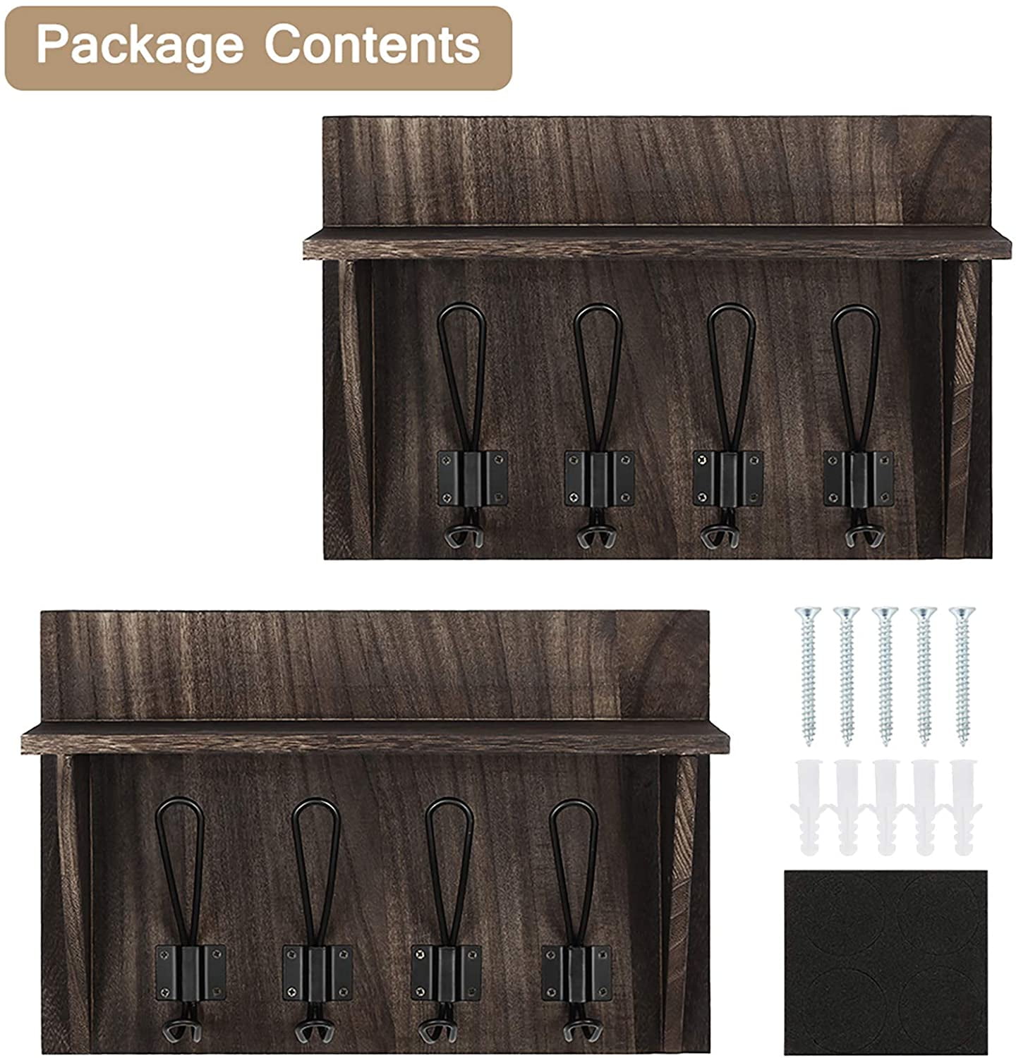 Set Of 2 Wall-Mounted Coat Racks With Hooks Storage Display Shelf ...