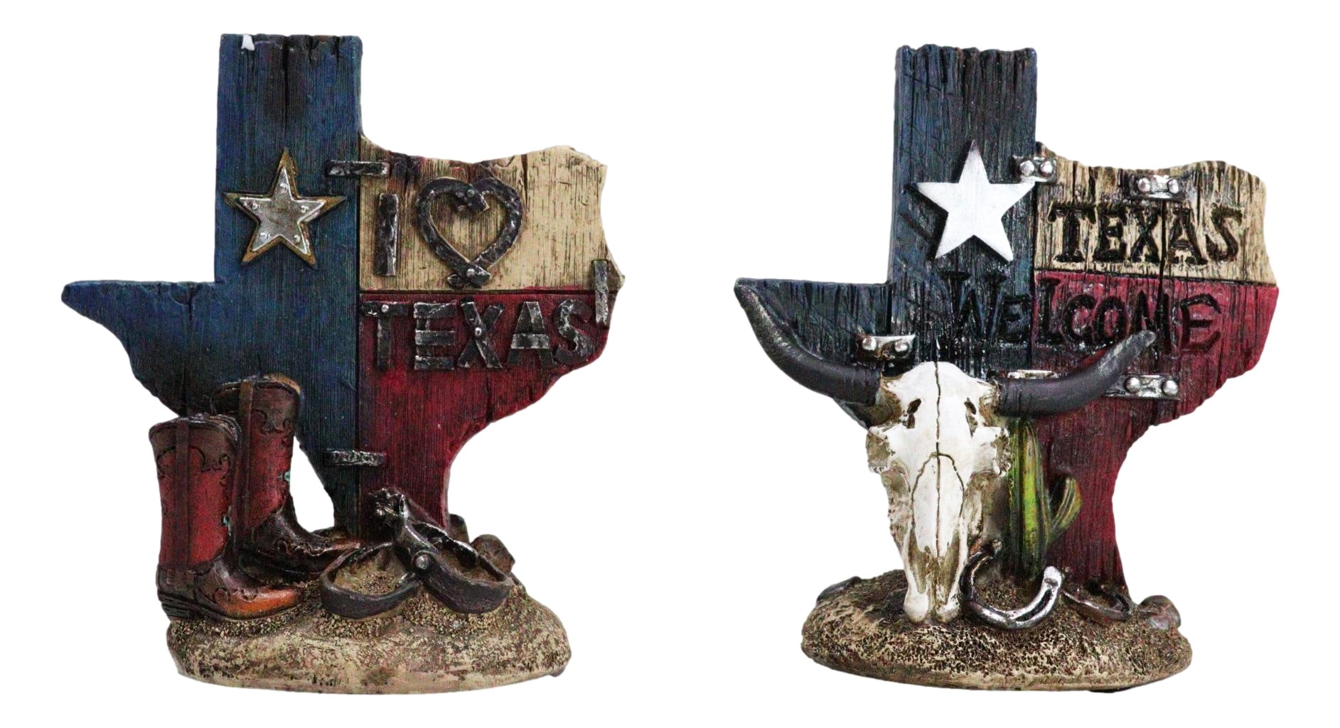 Set Of 2 Western Texas Map Cowboy Boots Cow Skull Horseshoe Cactus ...