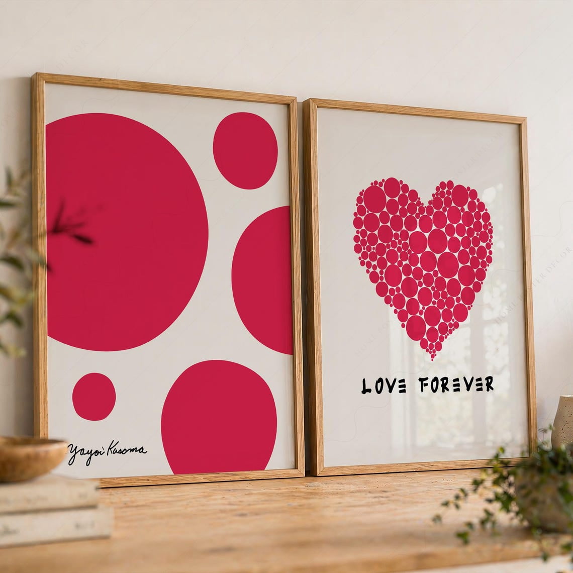 Set Of 2 Yayoi Kusama Wall Art Prints, Romantic Red Heart, Polka Dot ...