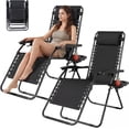 Set Of 2 Zero Gravity Lounge Chair Adjustable Folding Portable with Cup ...