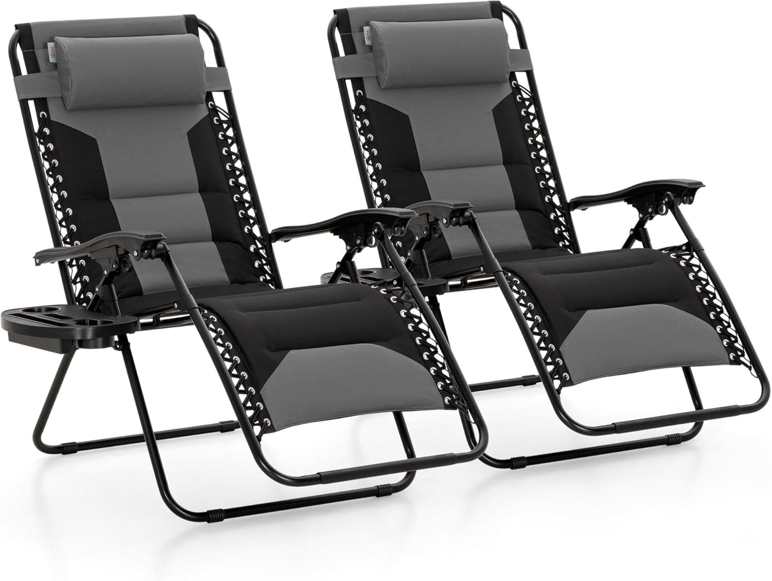 Set Of 2 Zero Gravity Lounge Chair Folding Padded Adjustable with Cup ...
