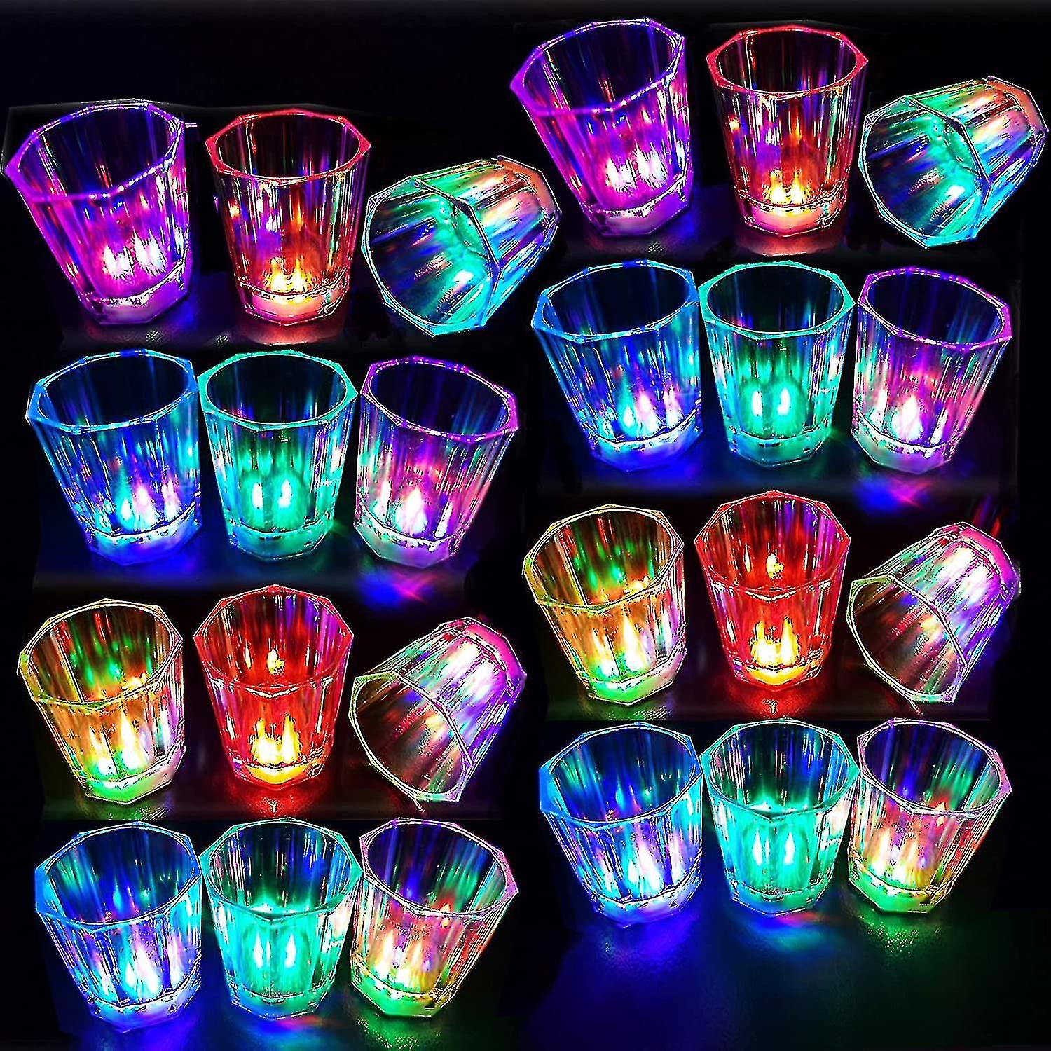 Flash Light Up Cups Set 24 Shot Glasses Plastic 2 oz Fun Cups LED ...