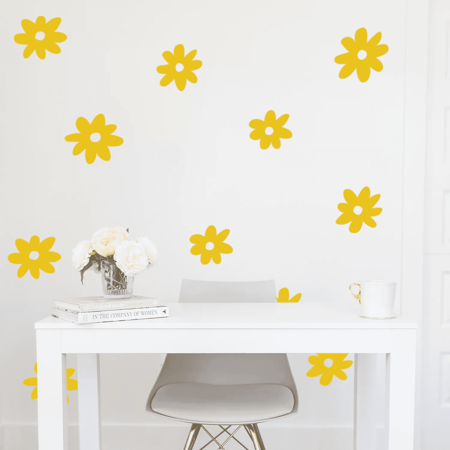 Set Of 24 Vinyl Wall Art Decal - Daisies Pattern - From 6" x 6" Each ...